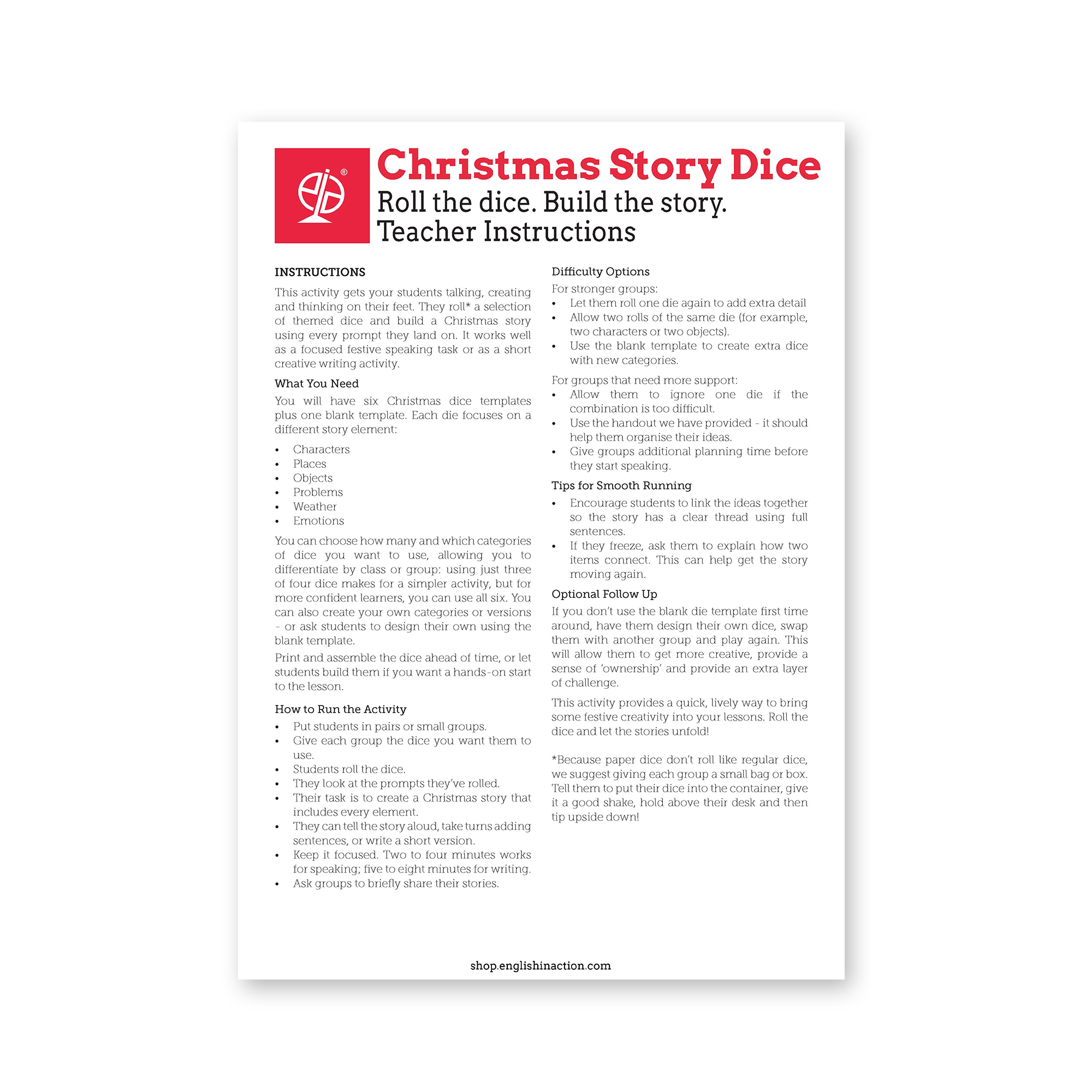 Christmas Story Dice | Creative EFL Storytelling Activity – EiA Shop