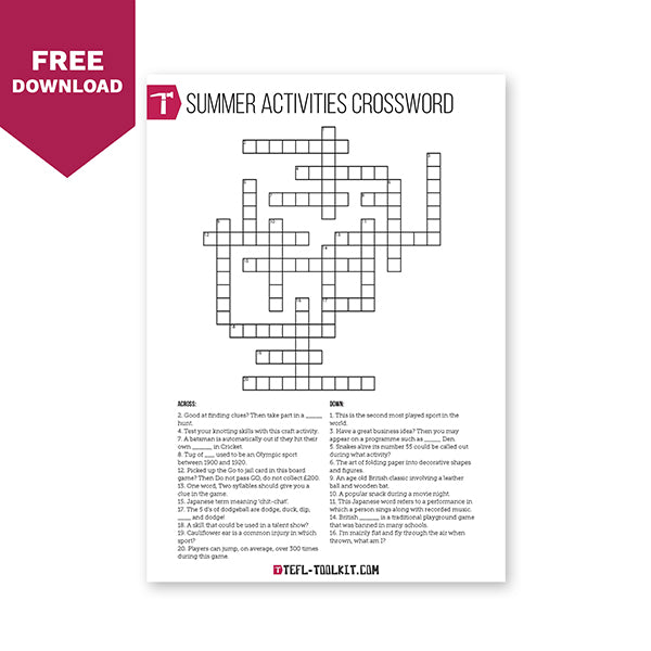 Summer Activities Crossword | EFL Worksheet – EiA Shop
