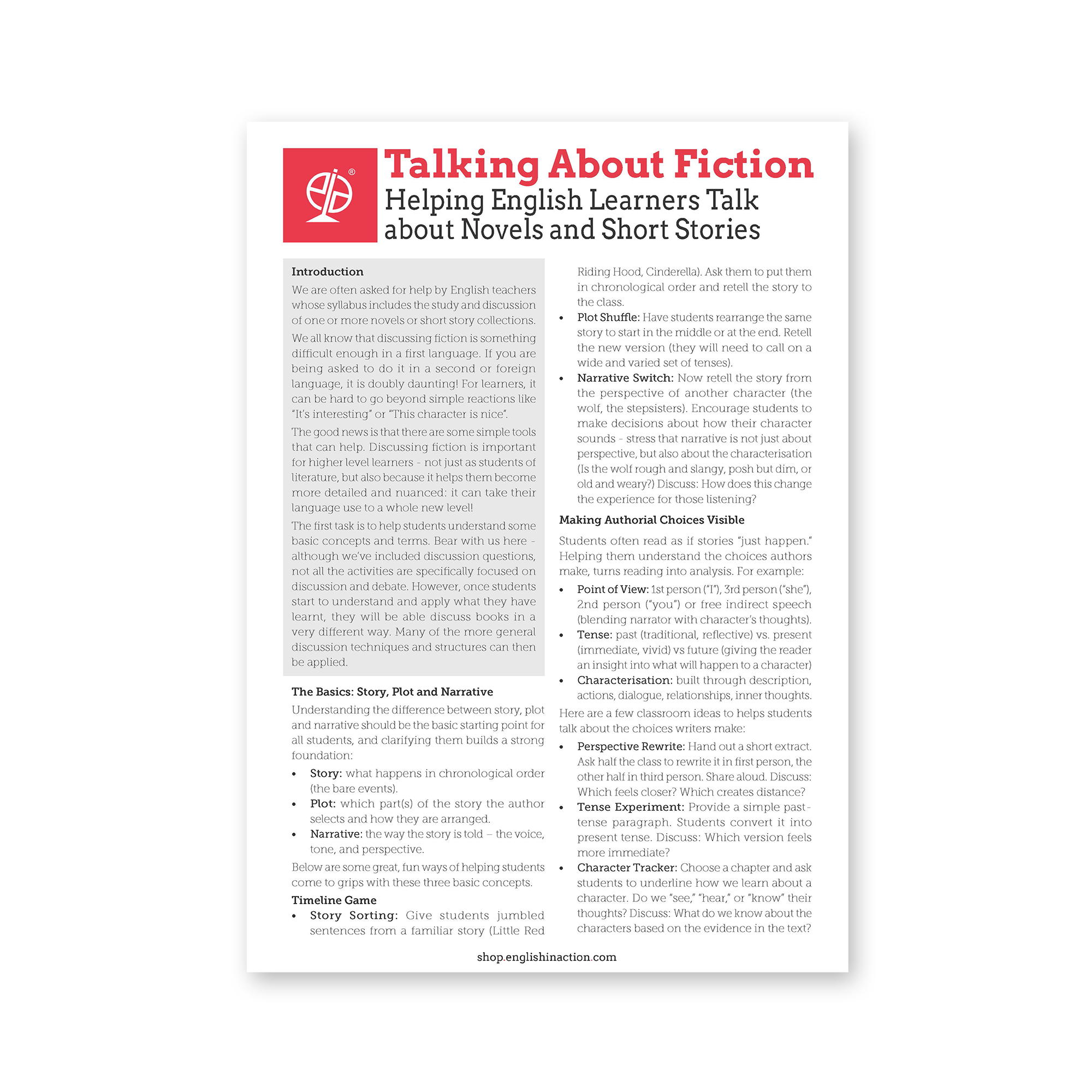 Talking About Fiction | ESL Resource for Analysing Stories, Vocabulary ...