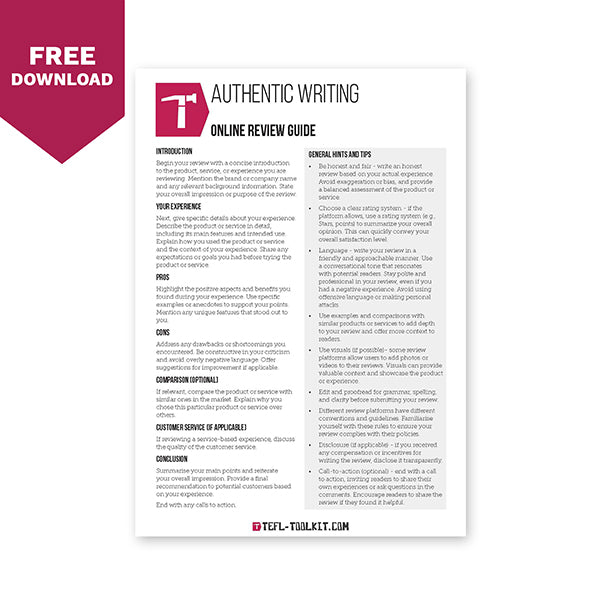 Authentic Writing Templates | EFL Resource – EiA Shop