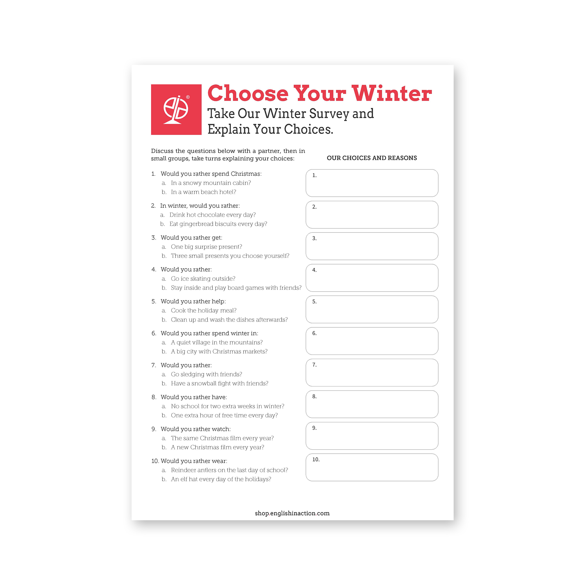 Choose Your Winter | Seasonal Speaking and Decision-Making EFL Activit ...