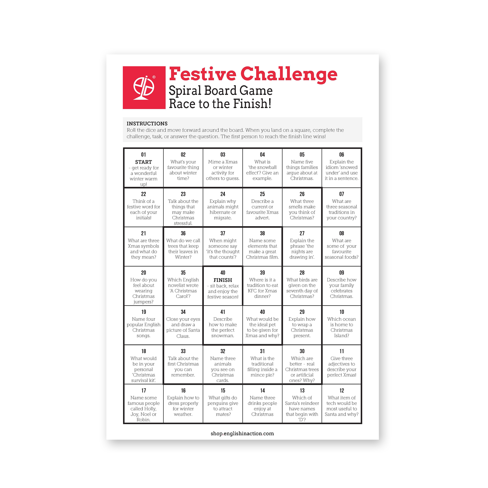 Festive Challenge | Christmas EFL Speaking Board Game – EiA Shop