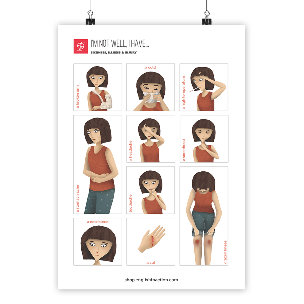 Illness and Injury Vocabulary Poster | ESL Visual Aid for Beginners ...