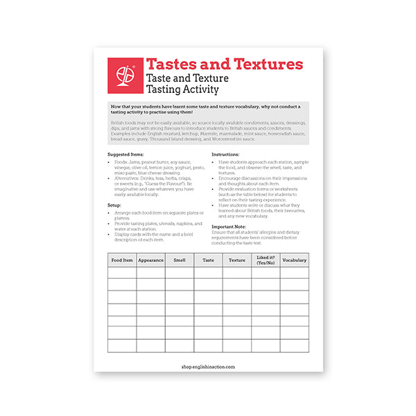 Tastes and Textures Puzzles | EFL Resource for Describing Food – EiA Shop