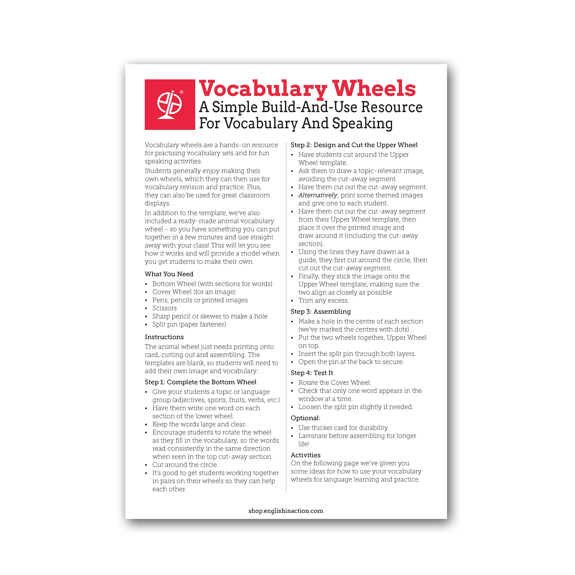 Vocabulary Wheels | Build-and-Use Vocabulary Activities for EFL – EiA Shop