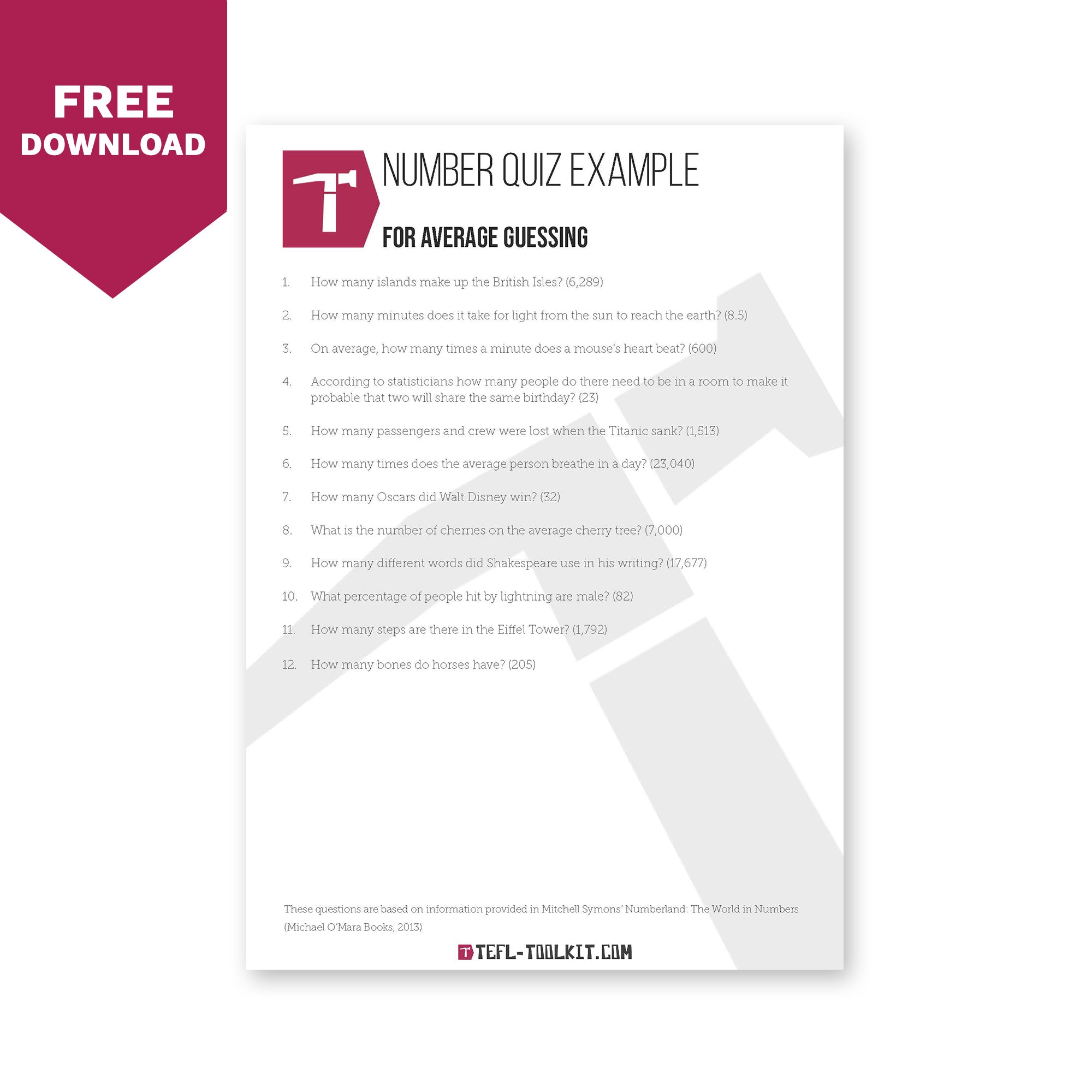 Number Quiz Example | EFL Resource – EiA Shop