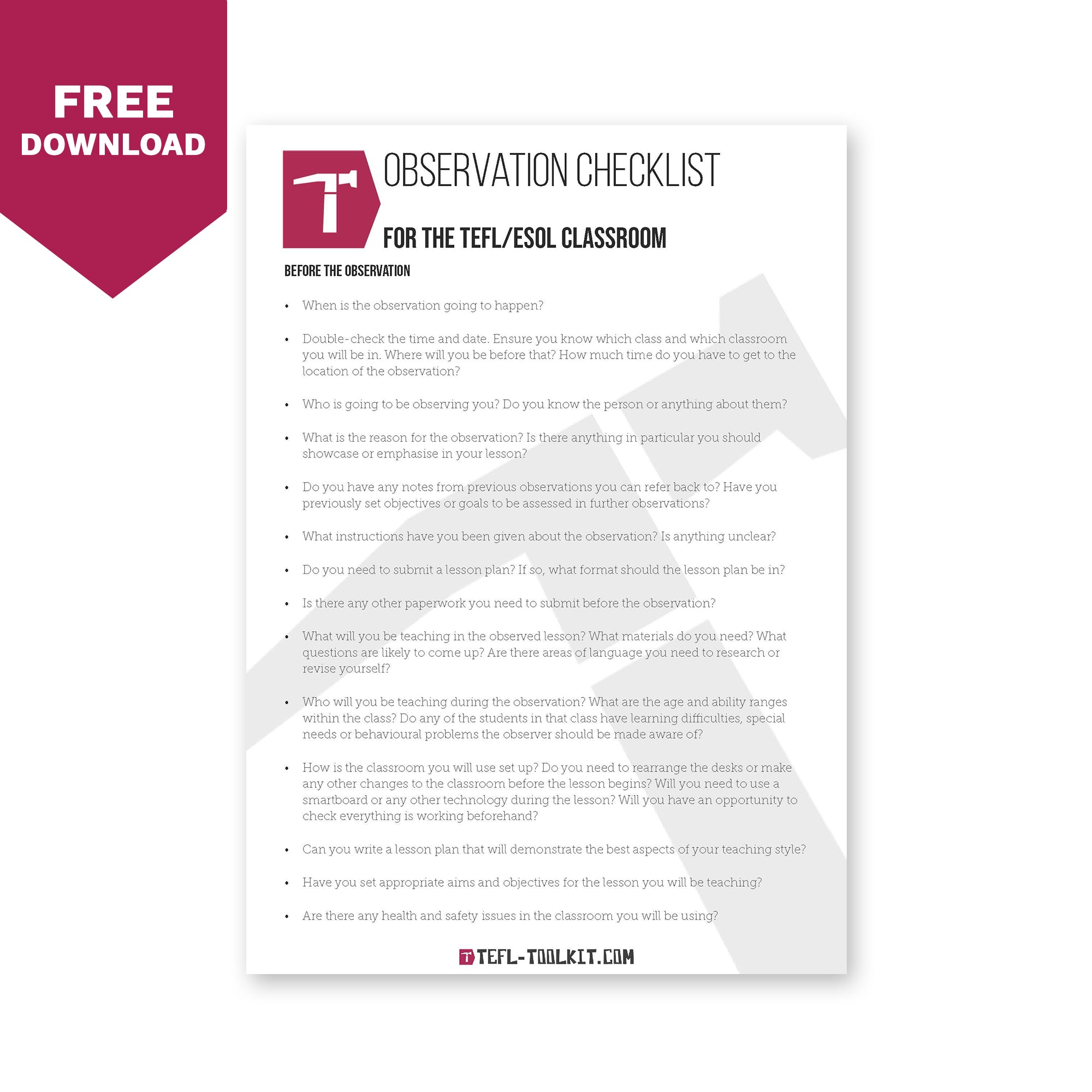 Classroom Observation Checklist | EFL Resource – EiA Shop